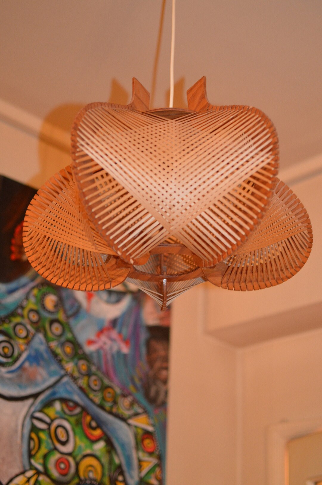 Nordic Wood Vintage Ceiling Lamp 60s Ceiling Light Wood Straw Light ...
