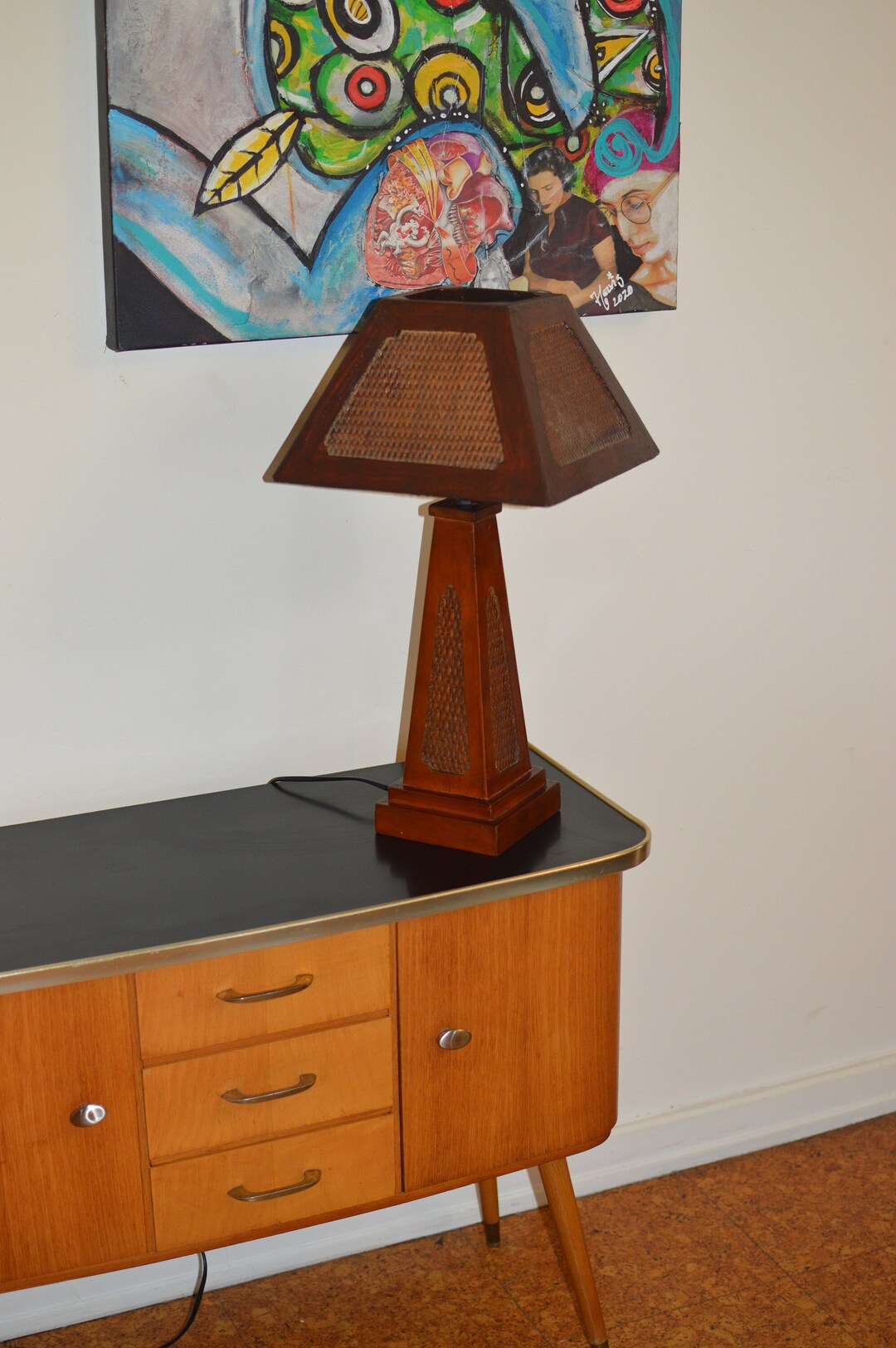 Original Mid Century Modern Wooden and Straw Table Lamp. Rare :) - Etsy