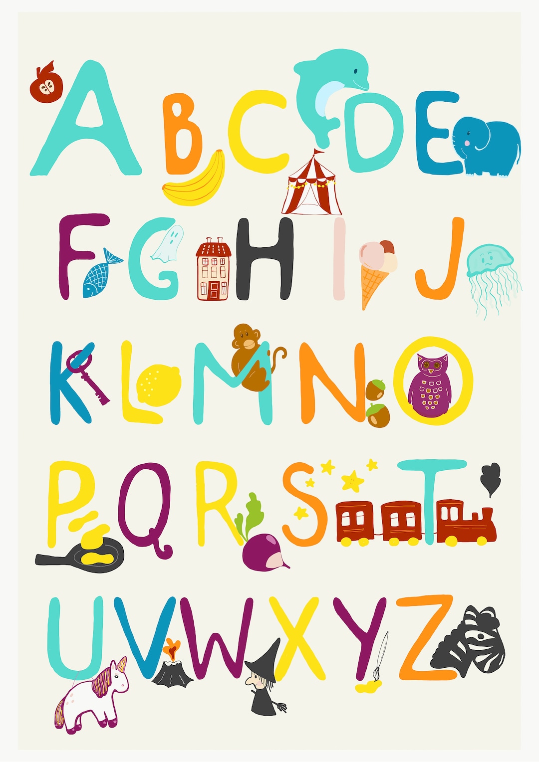 Illustrated ABC Poster - Alphabet Wall Art - Childrens Alphabet Print ...