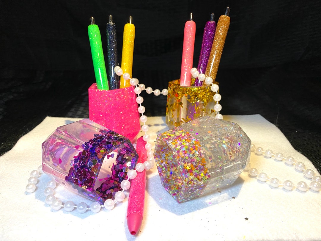 Glitter Resin Pen Holder, Makeup Brush Holder, Handmade, Resin, Resin ...
