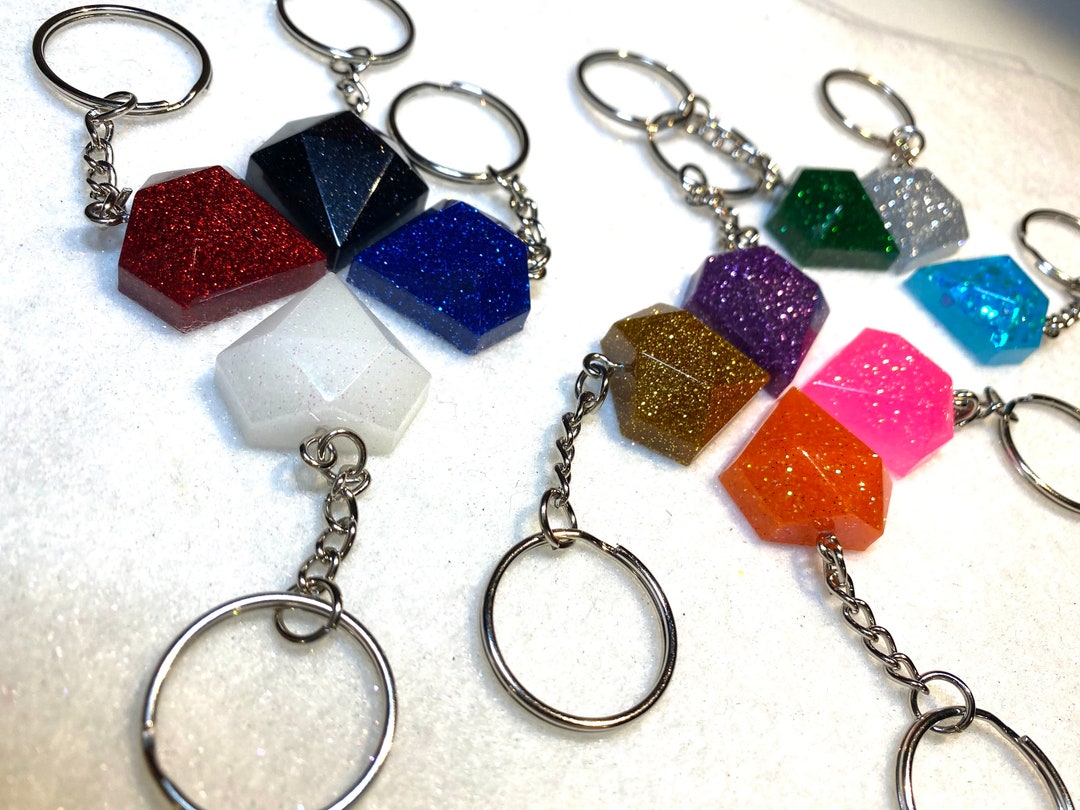 Diamond Resin Keychain, 2D Diamond Shape, Handmade, Glitter, Custom ...