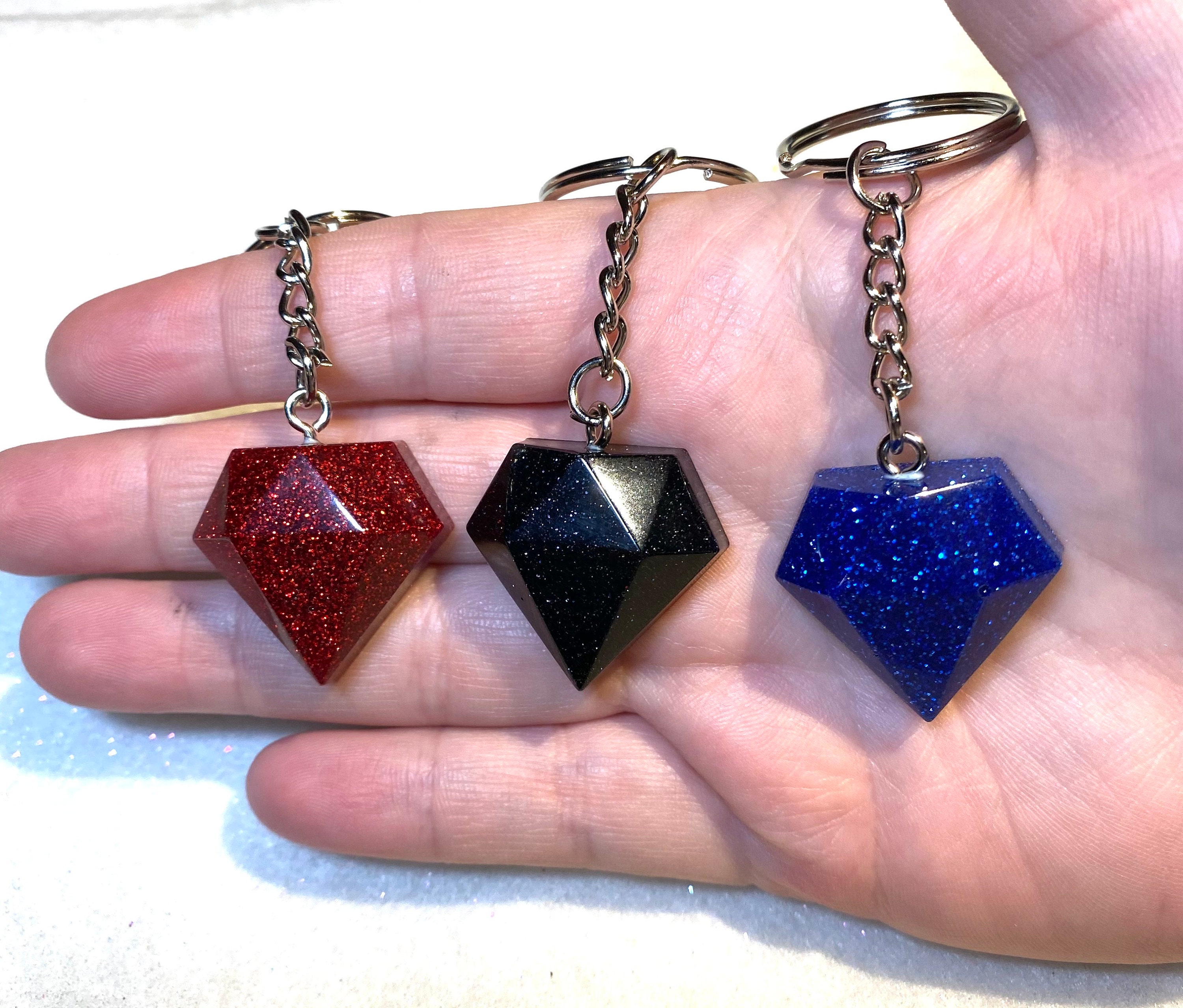 Diamond Resin Keychain, 2D Diamond Shape, Handmade, Glitter, Custom ...