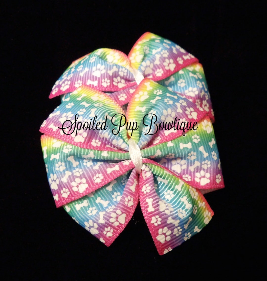 Pastel Rainbow Pawprints Pinwheel Bow Set - Etsy