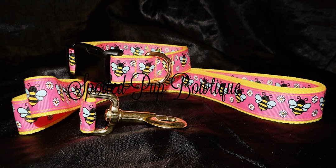 Pink Bees Collar and Leash Set - Etsy