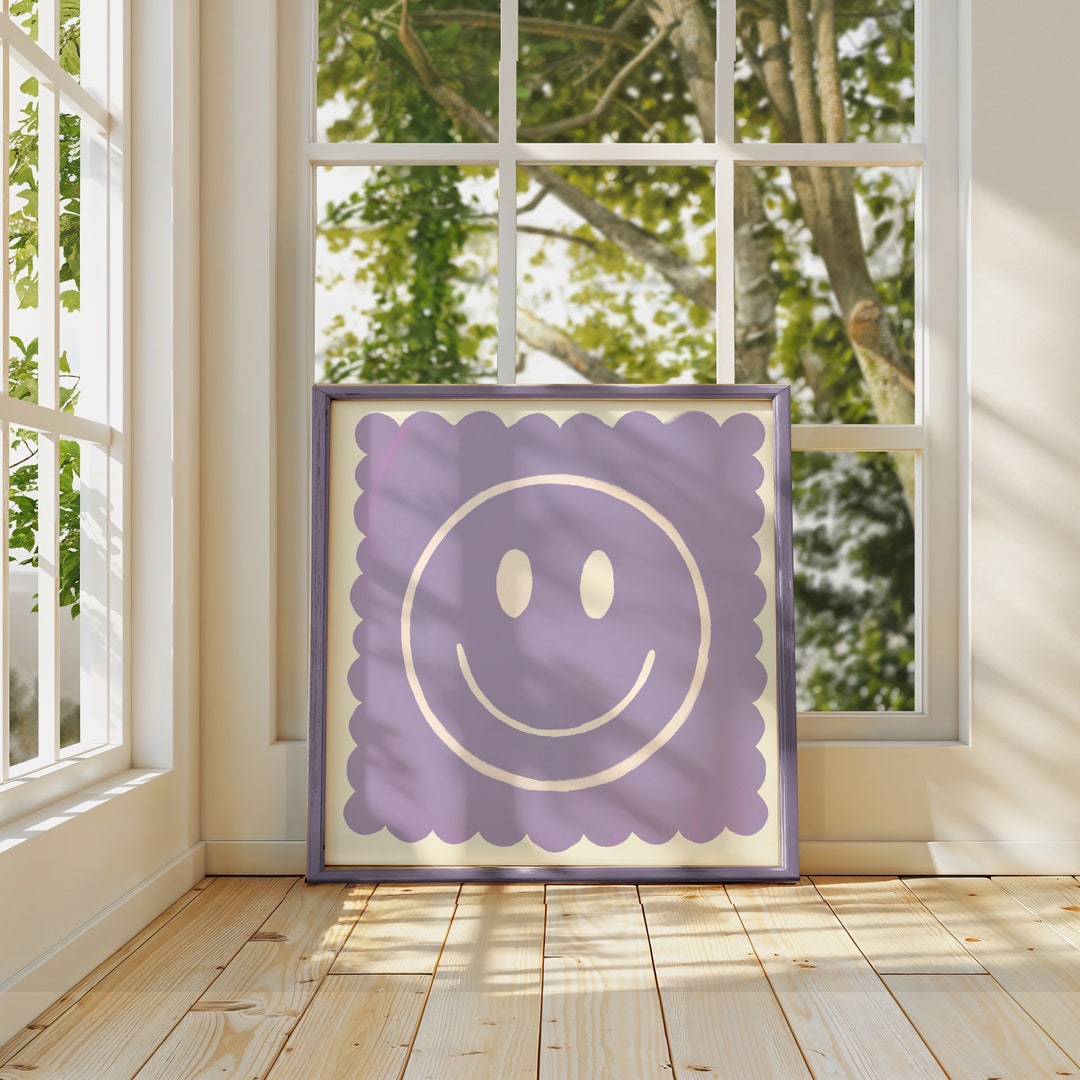 Purple Smiley Face Art Print: Dopamine Decor, Maximalist Wall Art - Etsy