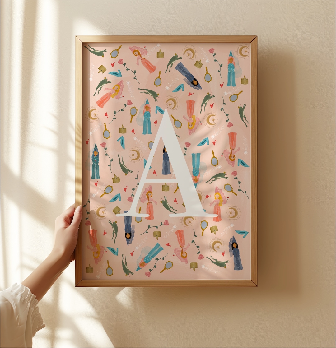 Personalized Initial Print: Kids Wall Art, Hand Drawn Design - Etsy