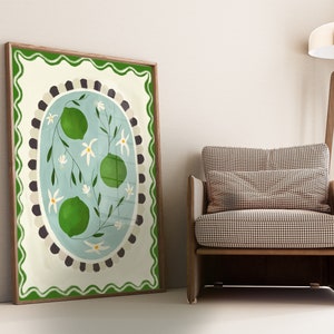 Lime With Border, Hand Drawn Lime Print, Fruit Art Print, Maximalist ...