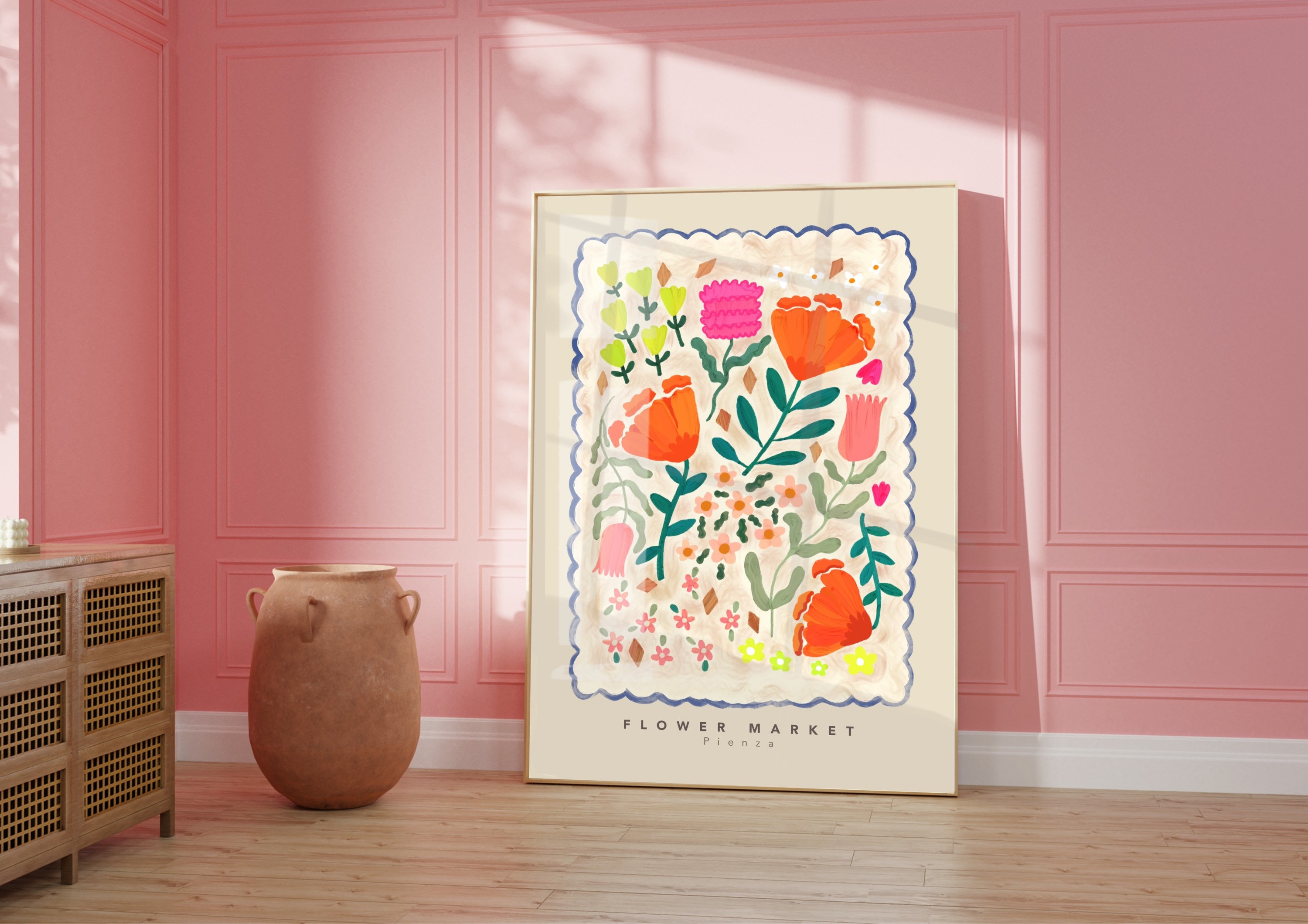 Flower Market Pienza Art Print: Hand-drawn Floral Home Decor - Etsy