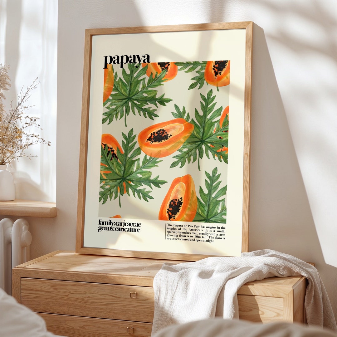 Papaya With Border, Hand Drawn Papaya Print, Fruit Art Print ...