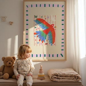 Polly Parrot Print: Colorful Jungle Animal Illustration, Kids Room Art ...