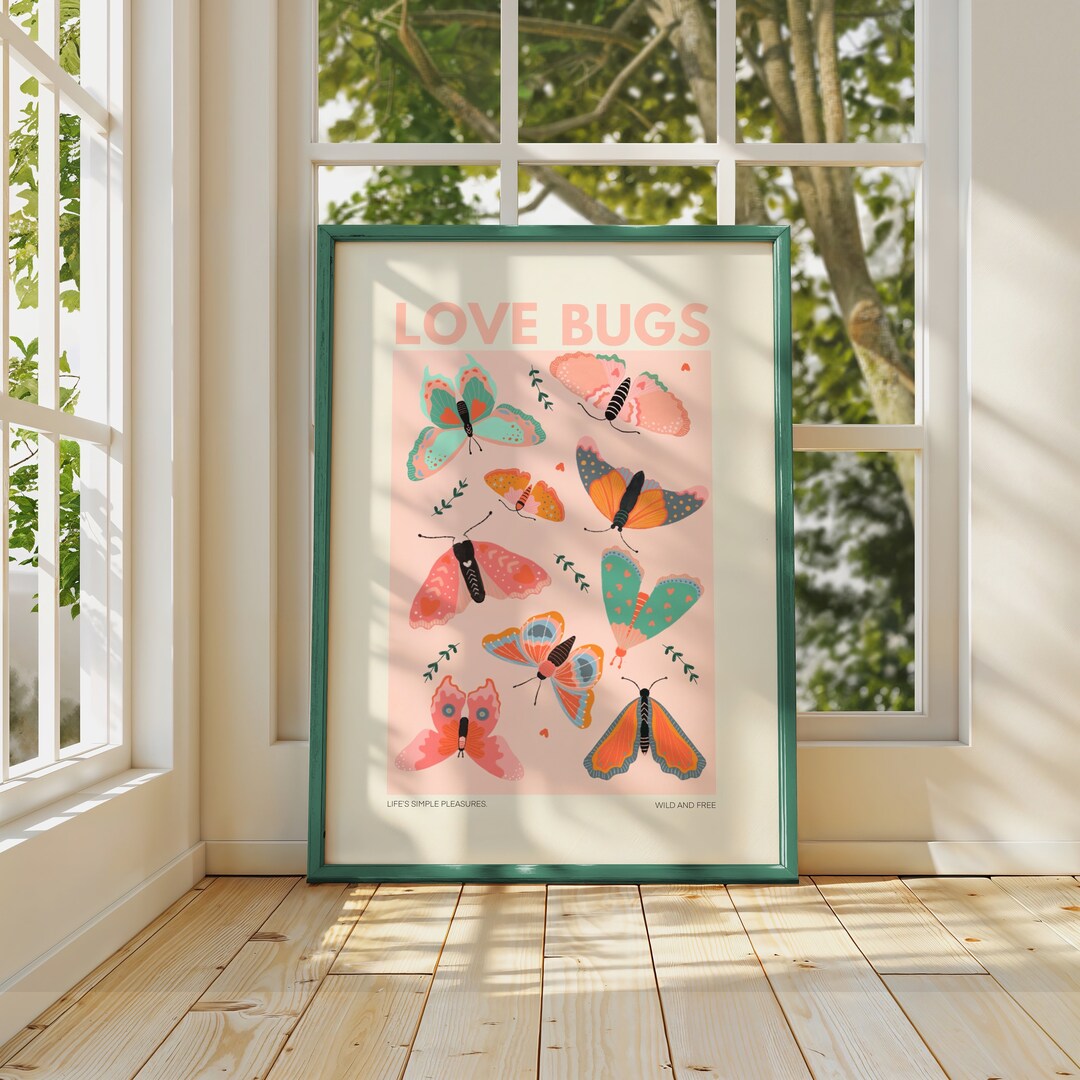 Love Bugs / Butterfly Art Print / Love Art Print / Pink Art / Gallery ...