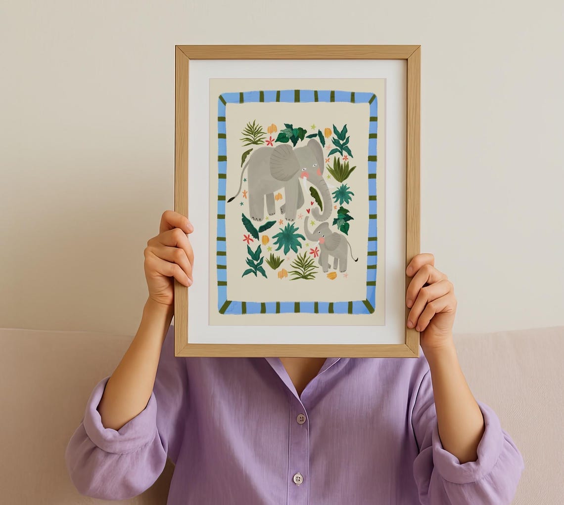 Eric Elephant Print: Kids Nursery Animal Illustration, Colour Pop Art ...