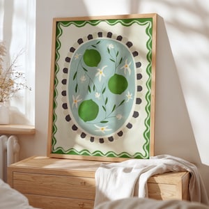 Lime With Border, Hand Drawn Lime Print, Fruit Art Print, Maximalist ...