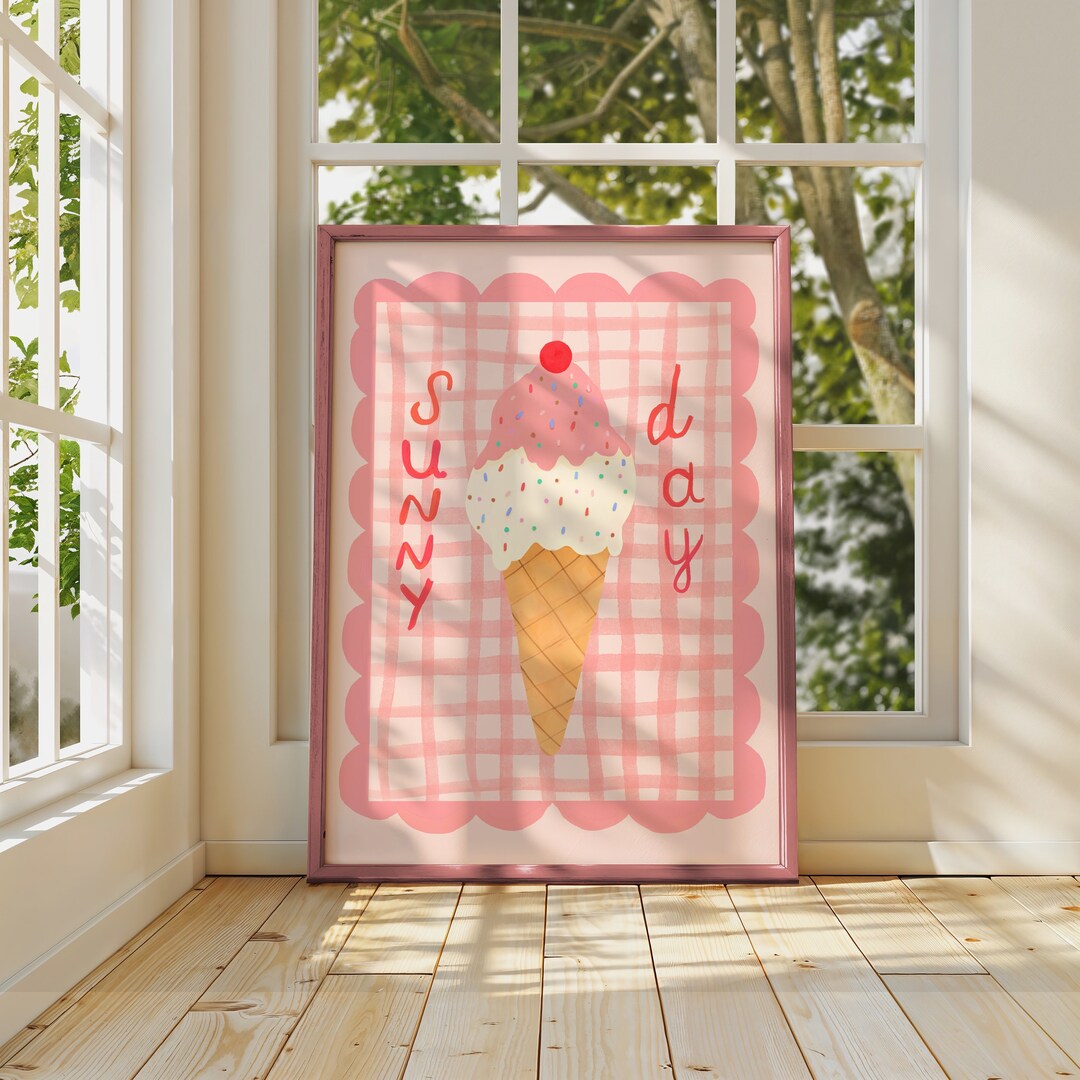 Sunny Ice Cream Print, Kids Ice Cream Room, Kids Art Prints, Fun Art ...