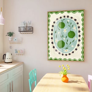 Lime With Border, Hand Drawn Lime Print, Fruit Art Print, Maximalist ...