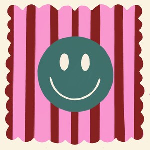 Pink and Wine Stripe Smiley, Dopamine Decor, Maximalist, Colourful Art ...