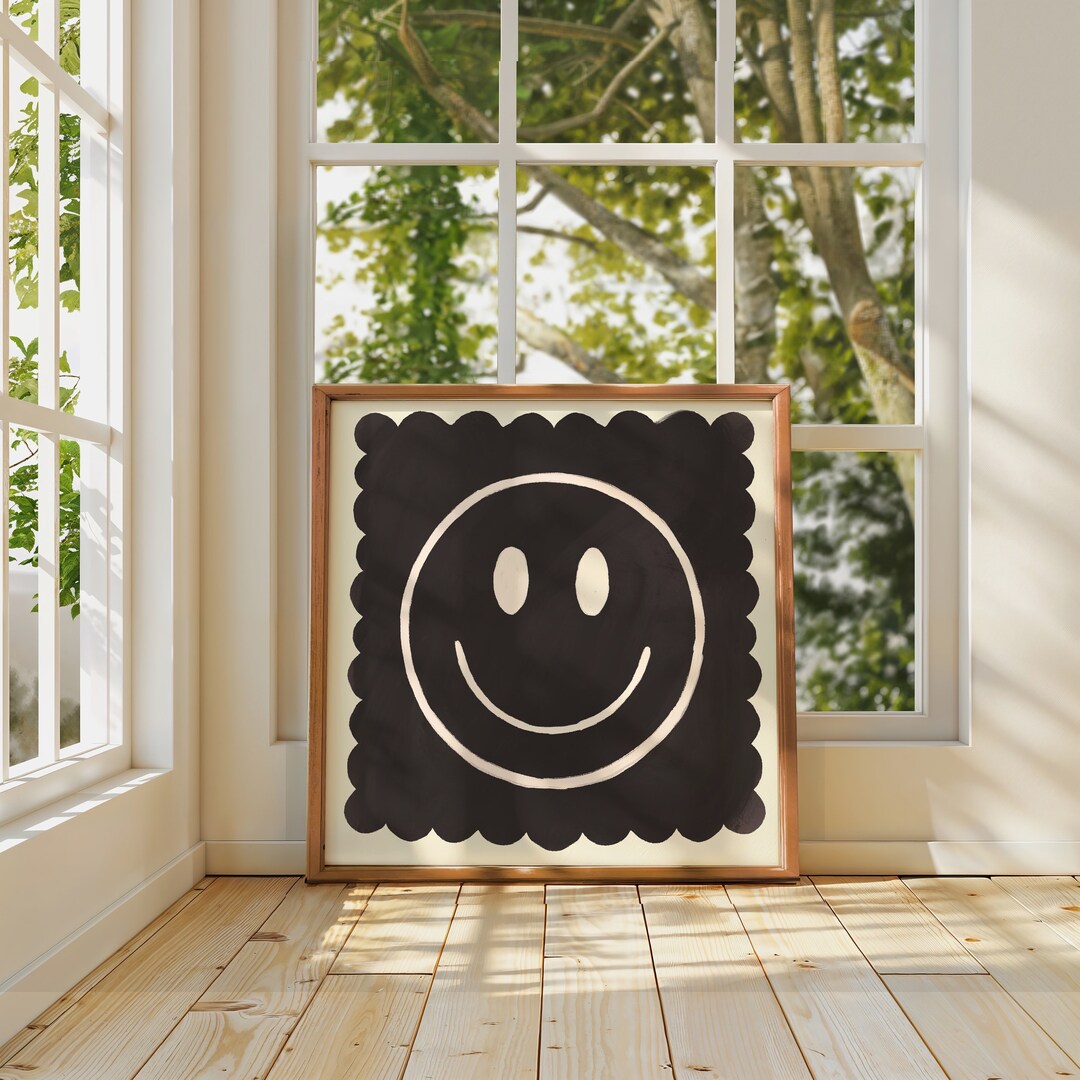 Black Smiley Face Art Print: Dopamine Decor, Maximalist Wall Art - Etsy