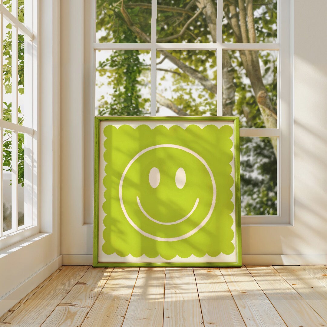 Lime Smiley Face Art Print: Colorful Dopamine Decor - Etsy