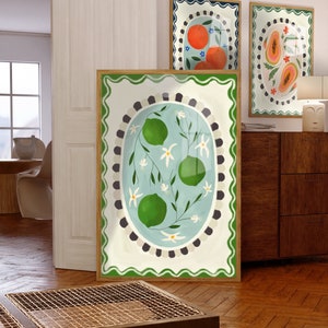 Lime With Border, Hand Drawn Lime Print, Fruit Art Print, Maximalist ...