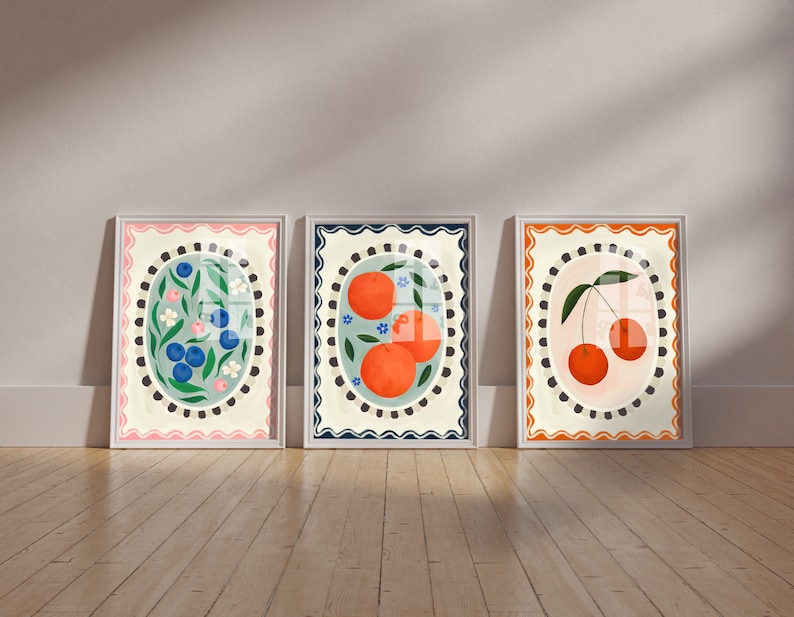 Hand Drawn Cherry Art Print: Colourful Maximalist Home Decor - Etsy
