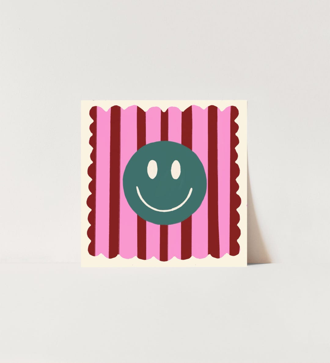 Pink and Wine Stripe Smiley, Dopamine Decor, Maximalist, Colourful Art ...