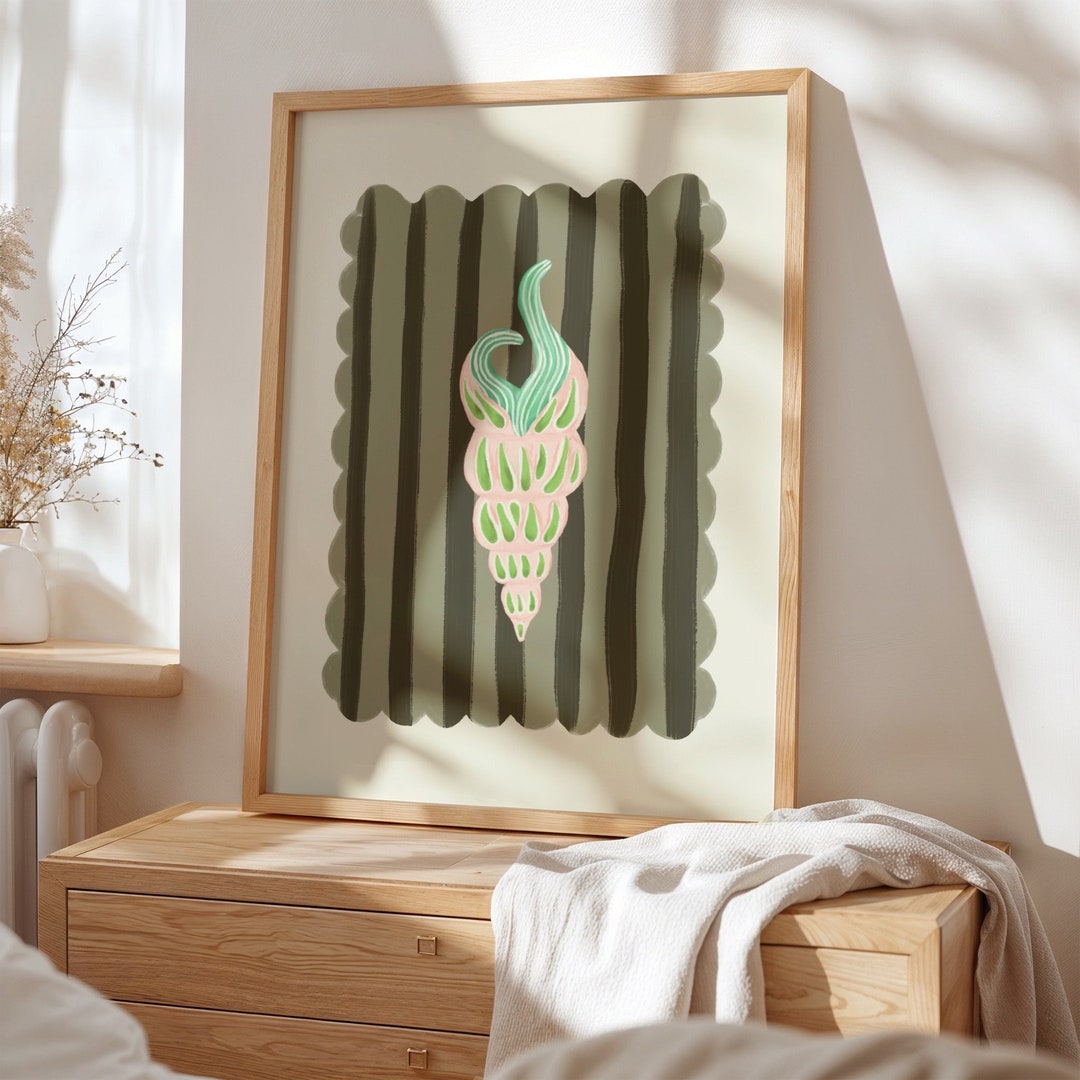 Pink and Green Shell/ Bathroom Print / Beach Print / Shell Art ...