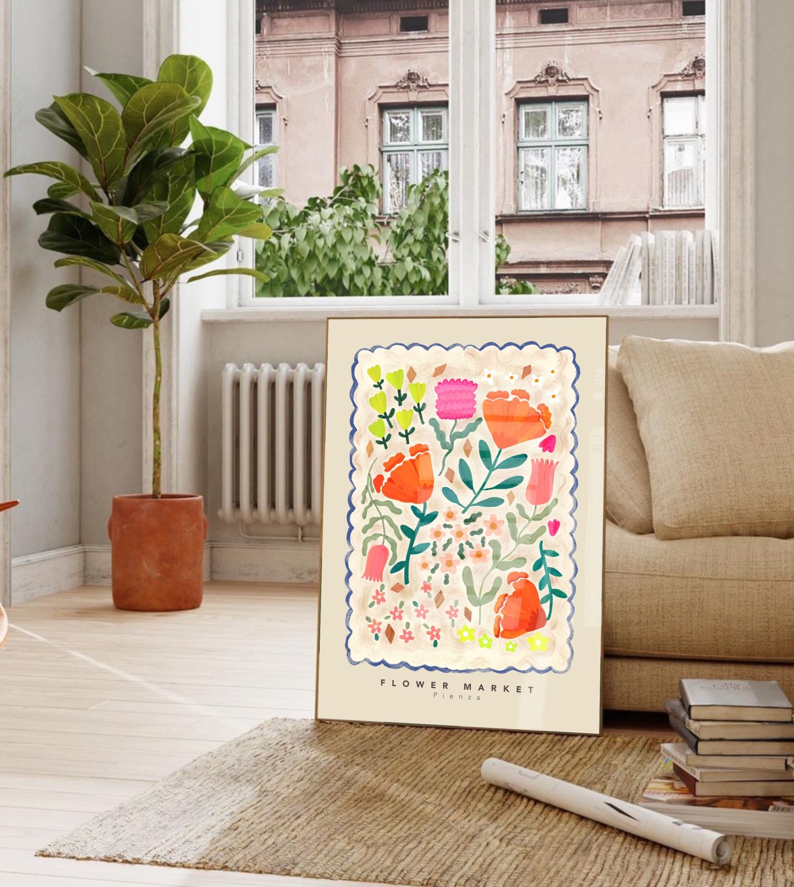 Flower Market Pienza Art Print: Hand-drawn Floral Home Decor - Etsy