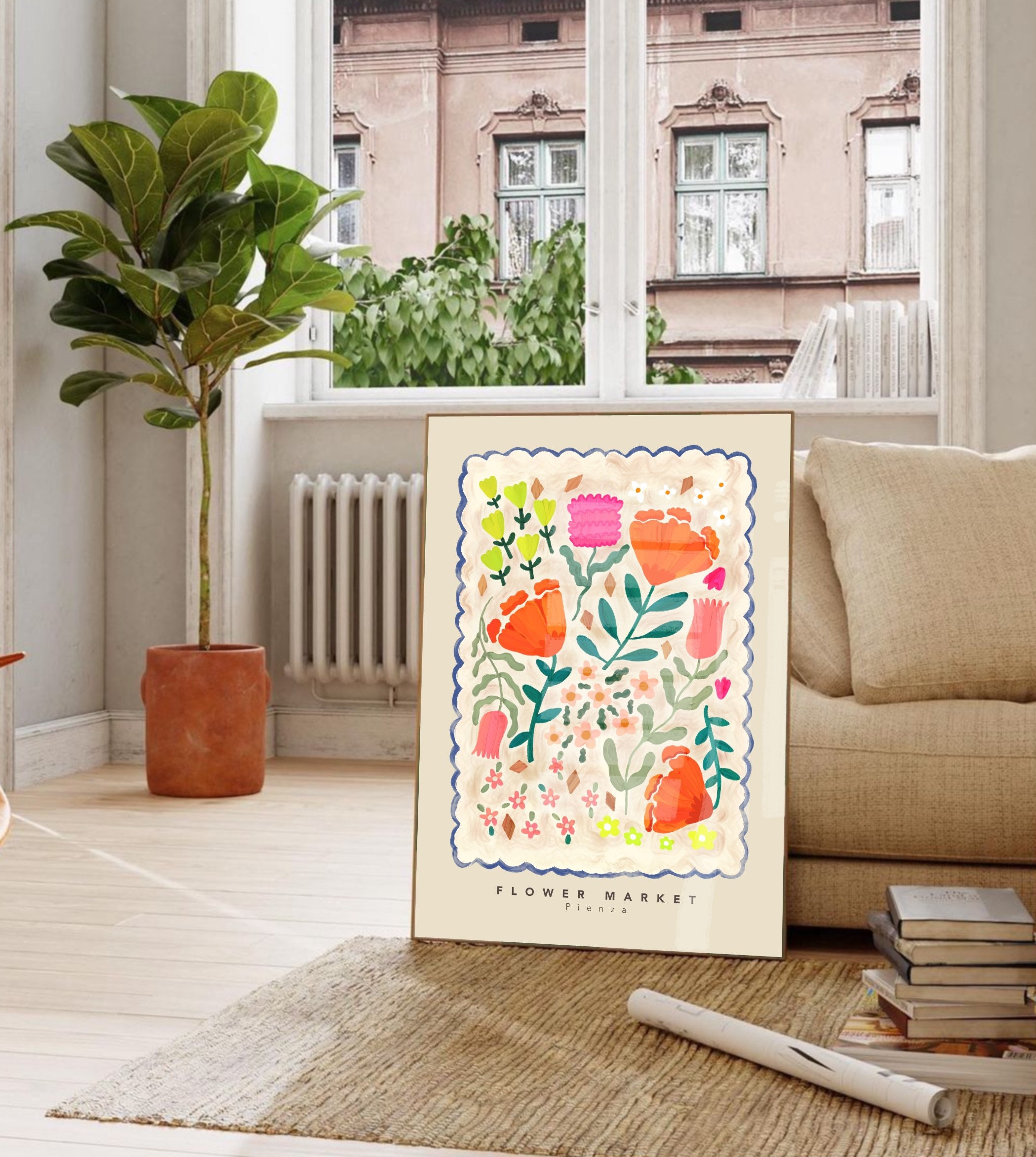 Flower Market Pienza Hand Drawn Abstract Flower Drawing - Etsy UK