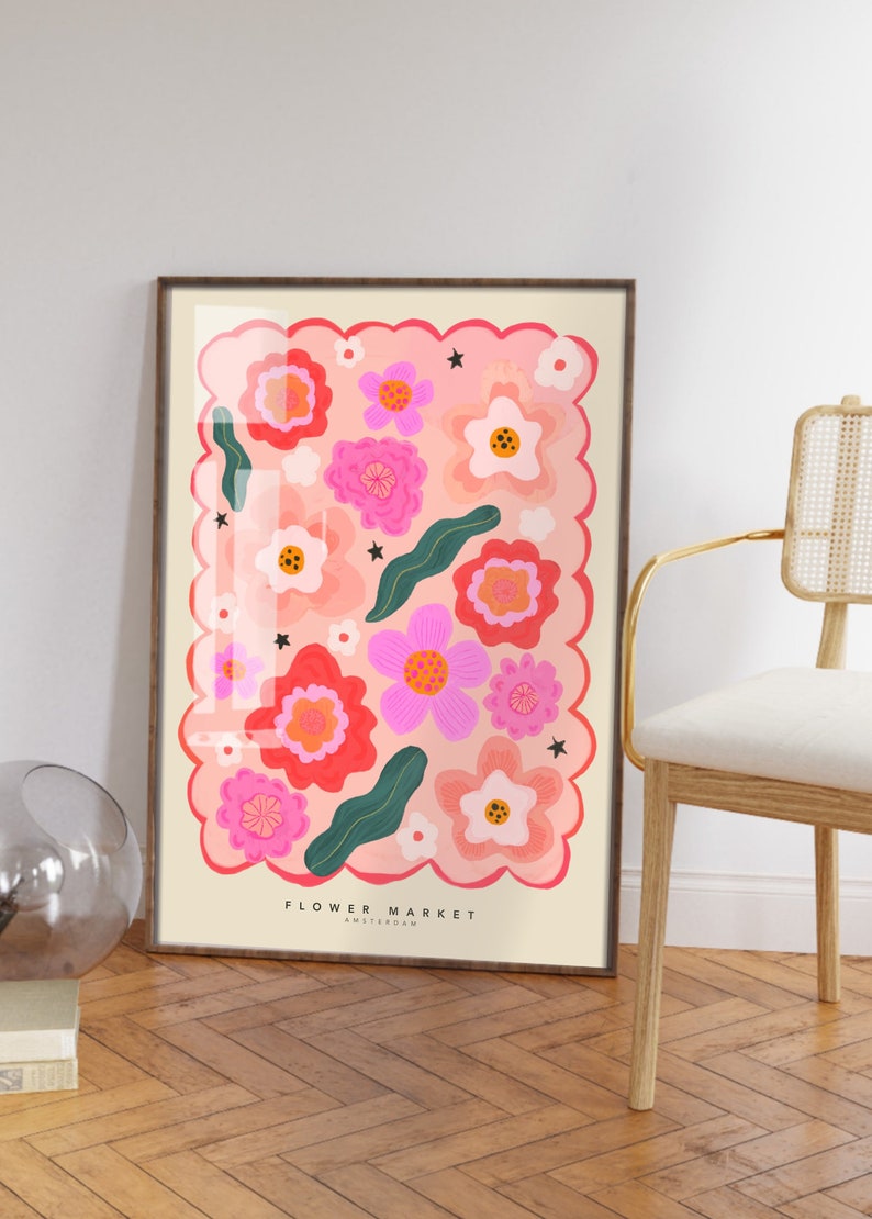 Flower Market Hand Drawn Abstract Flower Drawing Floral Art - Etsy UK
