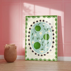 Lime With Border, Hand Drawn Lime Print, Fruit Art Print, Maximalist ...