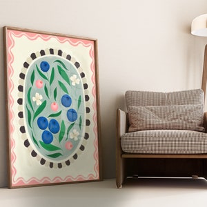 Blueberry With Border, Hand Drawn Lemon Print, Fruit Art Print ...