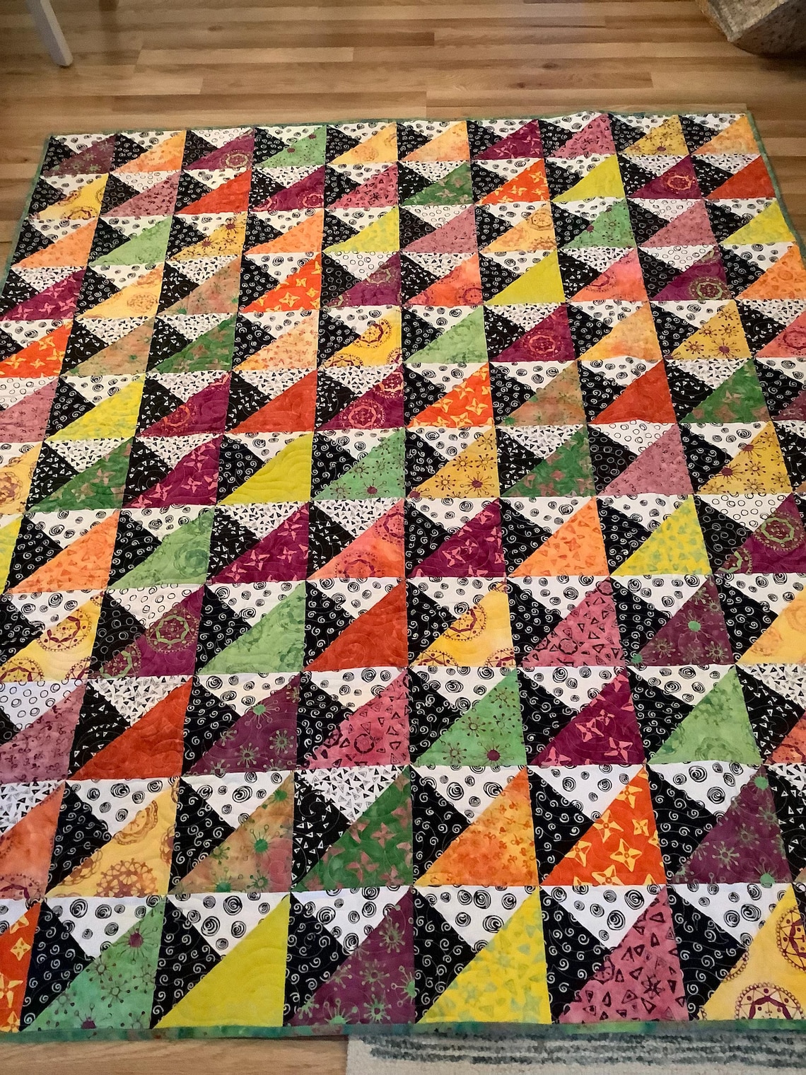Handmade 'mardi Gras Triangle' Quilt - Etsy