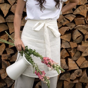 Half Linen Apron. Natural Linen Cafe Apron With Pocket. Unisex Soft ...