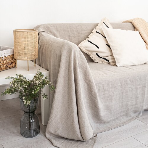 Washed Linen Couch Throw. Striped Natural Loose Linen Sofa - Etsy