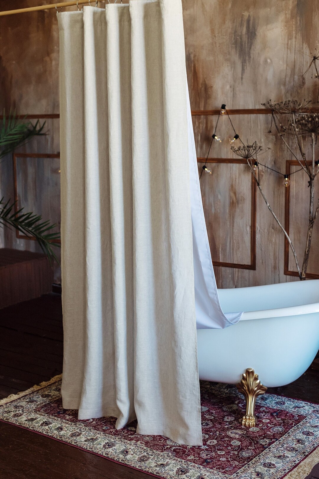 Water Resistant Drape Linen Luxury Shower Curtain With Waterproof ...