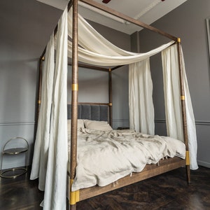 Ivory Linen Canopy Curtain Scarfs Set. off White Bed Shawl Linen ...