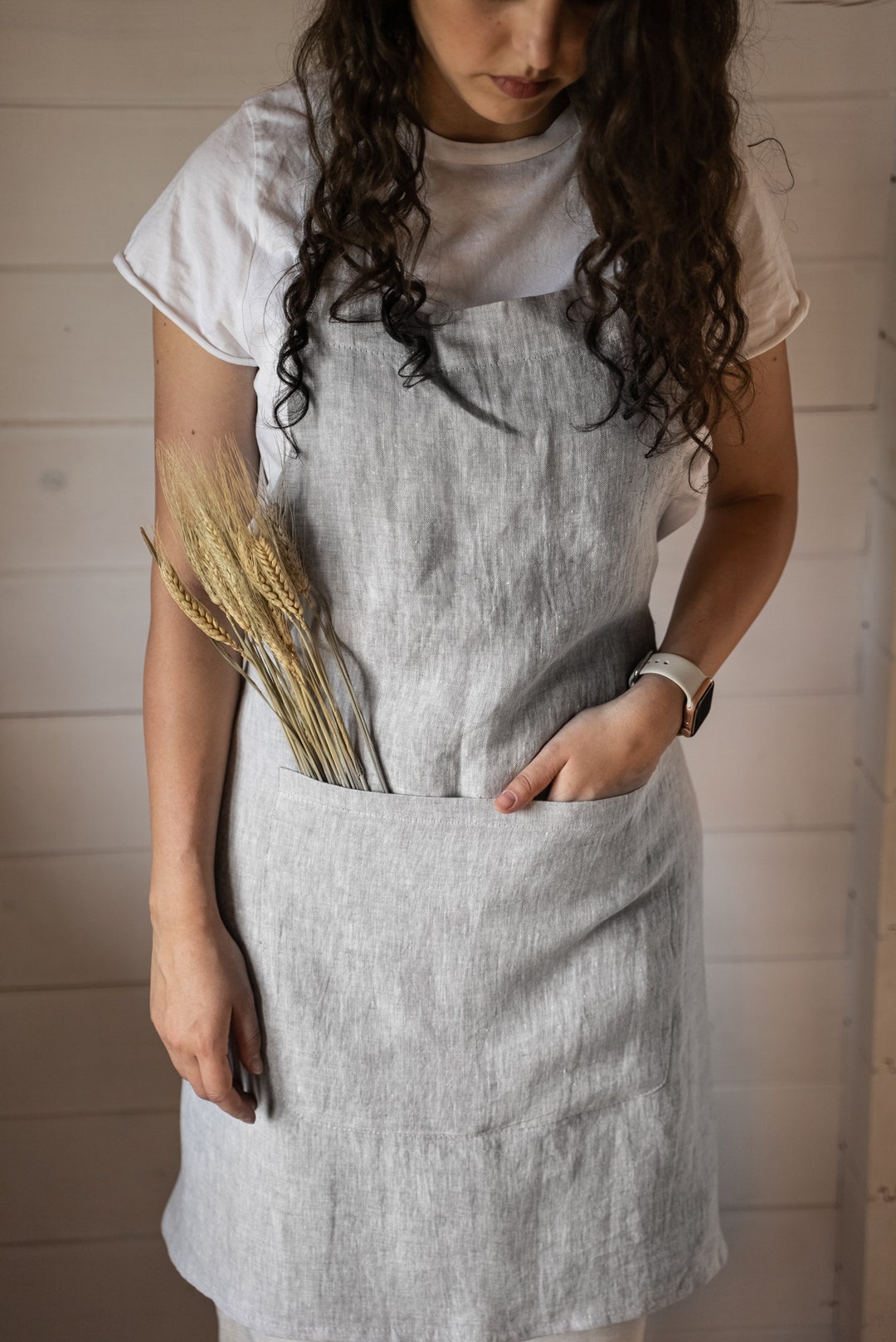 Linen Apron. Classic Kitchen Apron With Pocket. Soft Baking Linen Full ...