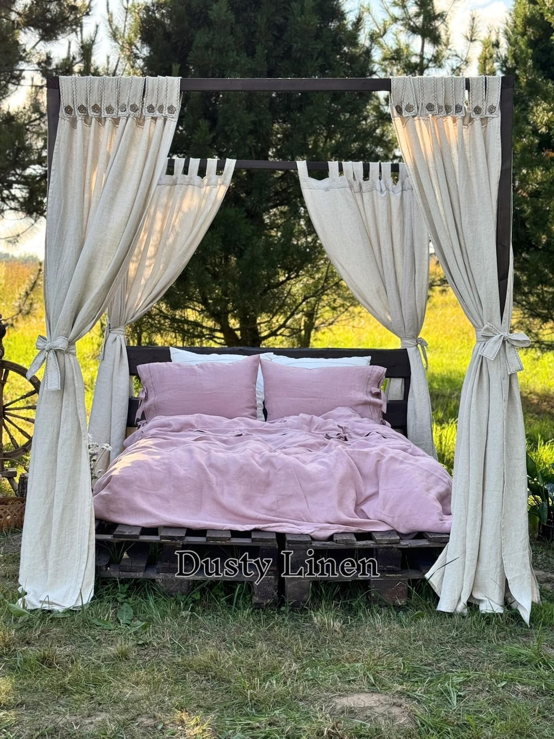 Four Poster Bed Curtains. Linen Canopy Bed Curtains. Drapes for Canopy ...