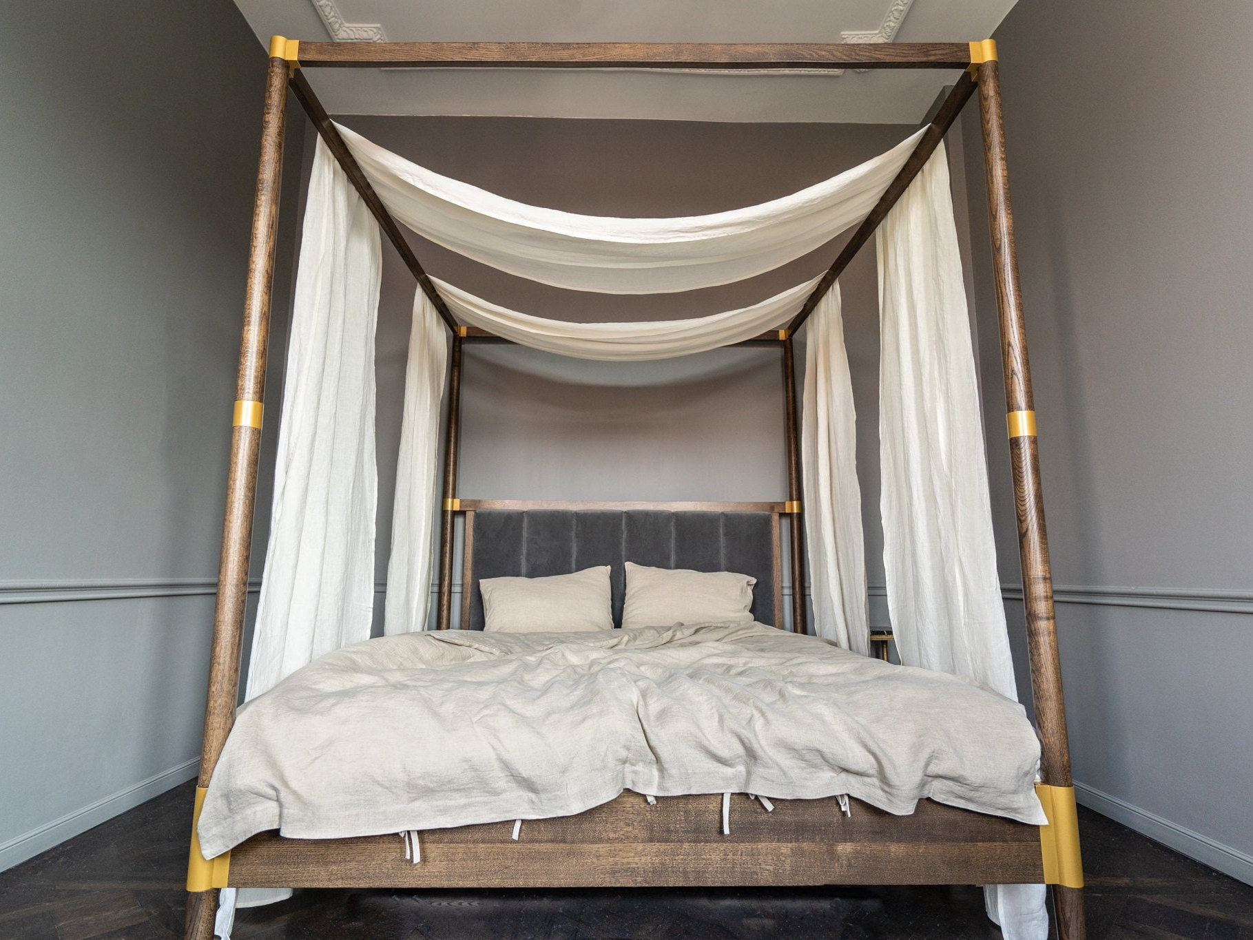Linen Canopy Shawl Curtains Set. Ivory Bed Linen Curtains. off White ...