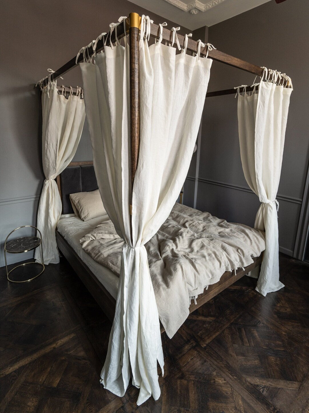 Custom Bed Canopy Drape. Linen Canopy Bed Curtains. Boho Canopy Bed ...