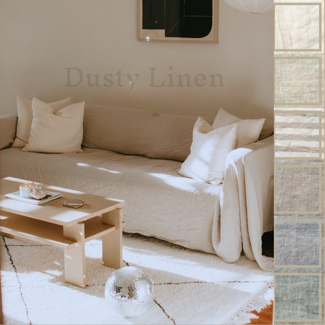 Natural Linen Couch Cover. Loose Large Sofa Throw. Washed Fabric Bed ...