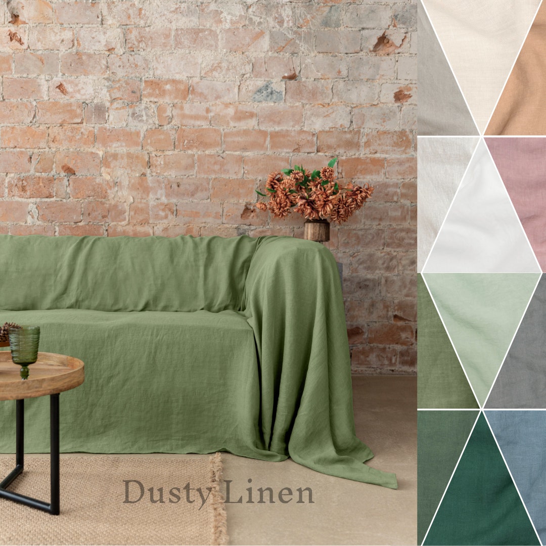 Linen Couch Cover for L Shaped Sofa. Sectional Sofa Cover. Loose ...