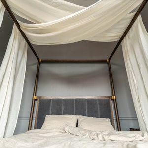 Ivory Linen Canopy Curtain Scarfs Set. off White Bed Shawl Linen Curtain Panel. Top Bed Curtain ...