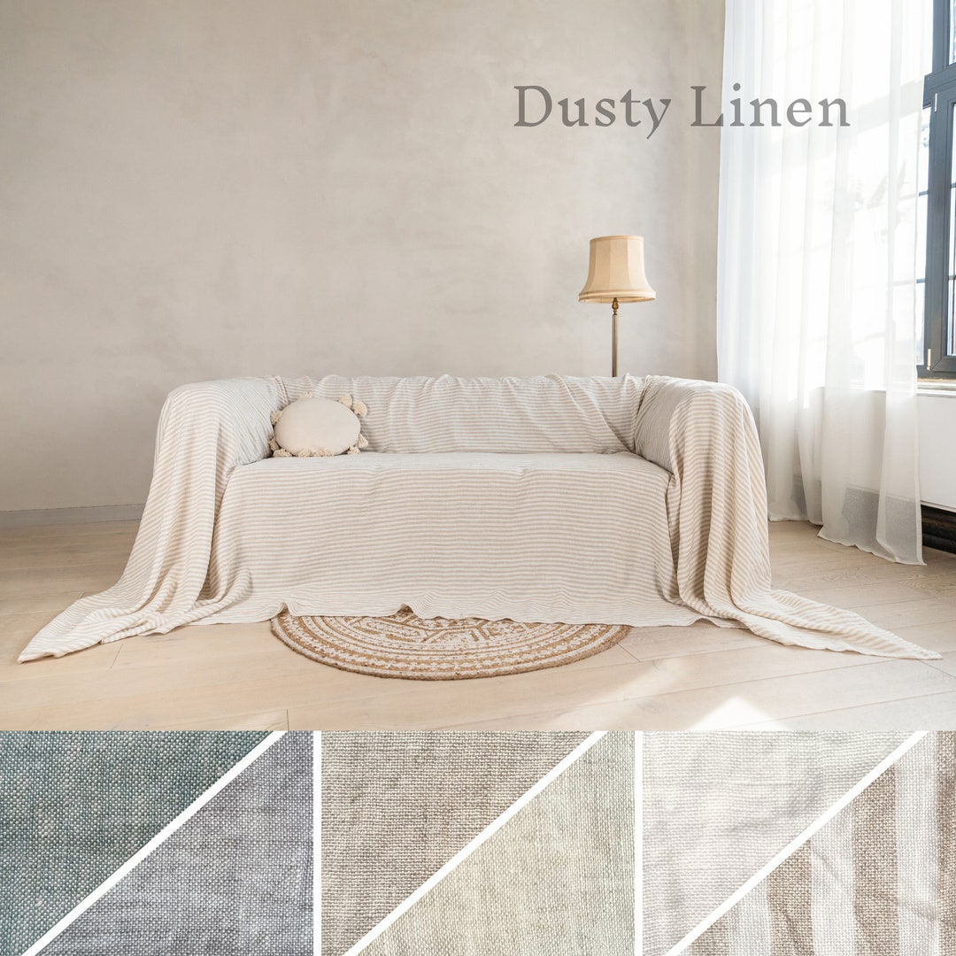 Striped Linen Sofa Cover. Linen Couch Cover. Loose Slipcovers for Sofa ...