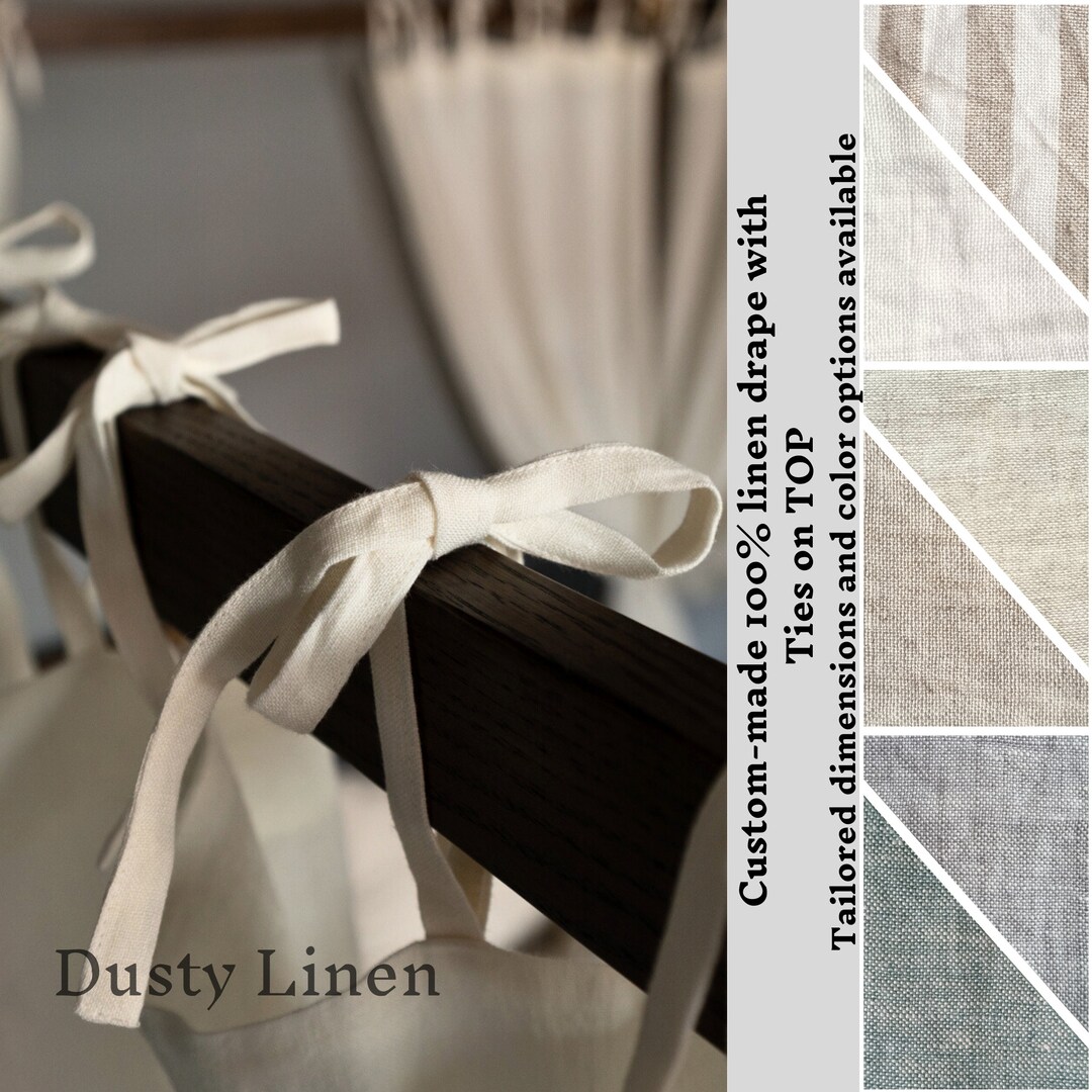 Linen Curtain Panel With Ties 1pcs. Extra Wide Long Tie Top Rod Drape ...