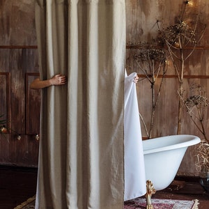 Brown Linen Shower Curtain Panel. Natural Linen Shower Drape. Shower ...