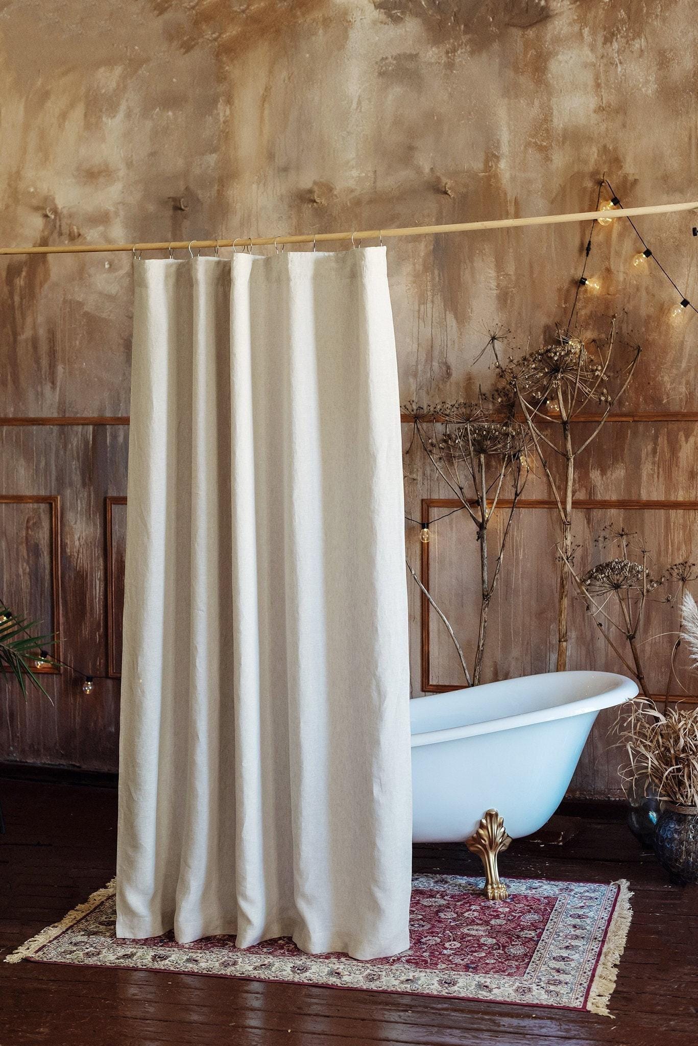 Water Resistant Drape Linen Luxury Shower Curtain With Waterproof ...