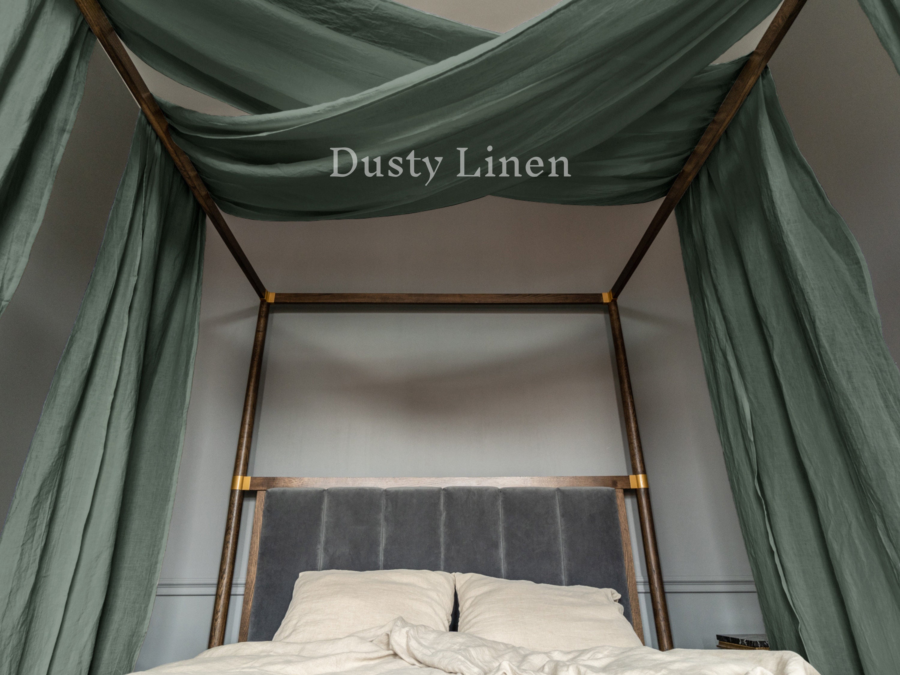 Canopy Bed Curtains. Linen Bed Drapes. Linen Canopy Shawl Curtains ...
