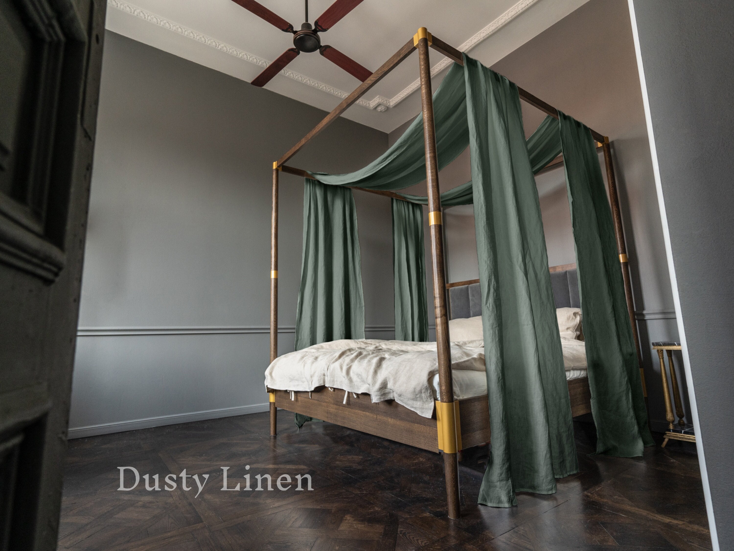 Canopy Bed Curtains. Linen Bed Drapes. Linen Canopy Shawl Curtains ...