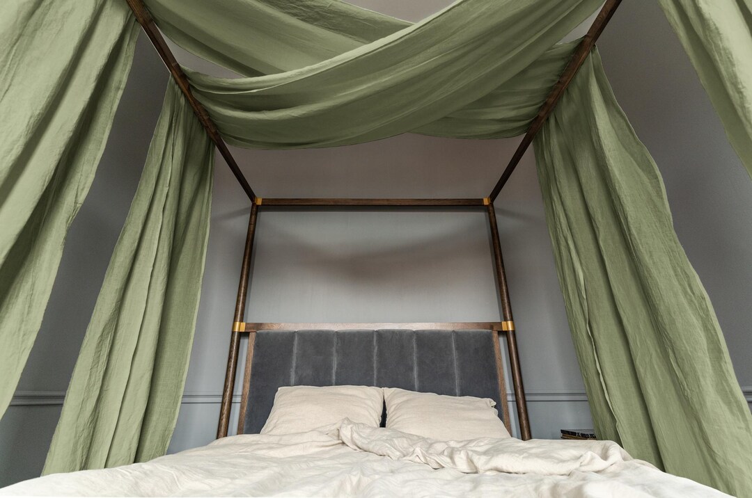 Linen Bed Canopy for All Bed Sizes, Canopy Panels, Linen Canopy Shawl ...